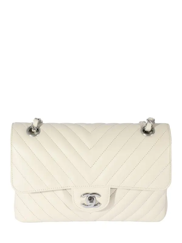 Chanel 22c Neutral Chevron Calfskin Classic Flap - White