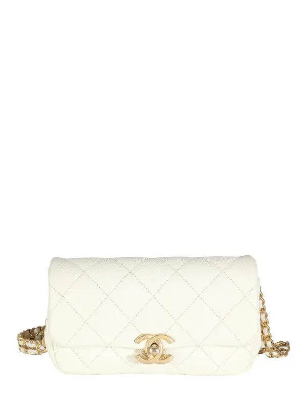 Chanel Quilted Caviar Chain Melody Waist Belt Bag - White