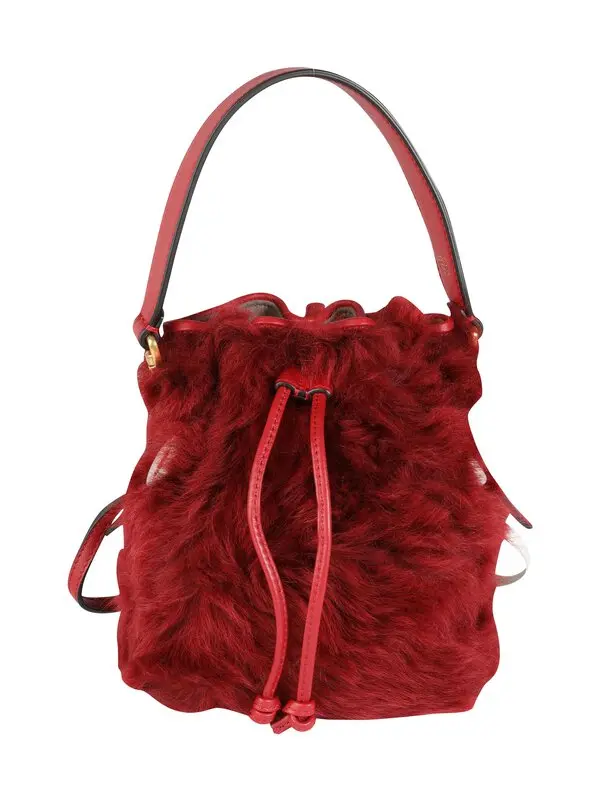 Fendi Lamb Fur And Calfskin Leather Mon Trésor Bucket Bag - Red