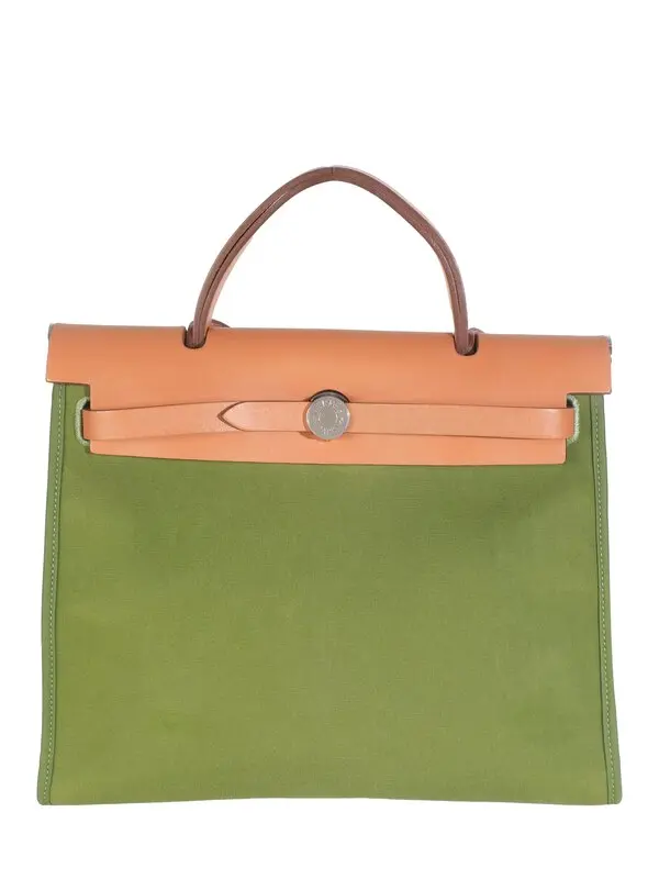 Hermès Apple Vache Hunter Toile Herbag Zip 31 Phw - Green