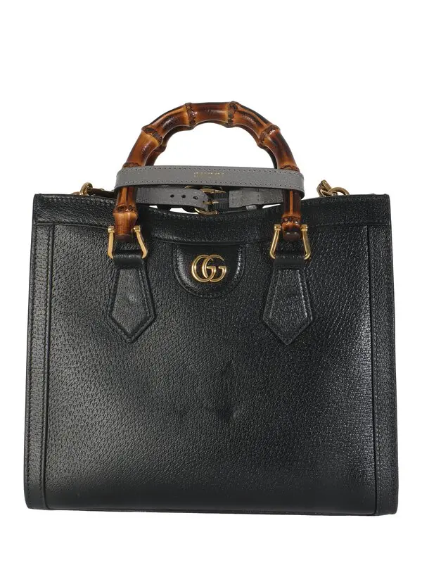 Gucci Diana Tote Dusty Grey Textured Dollar Calfskin With Web - Black