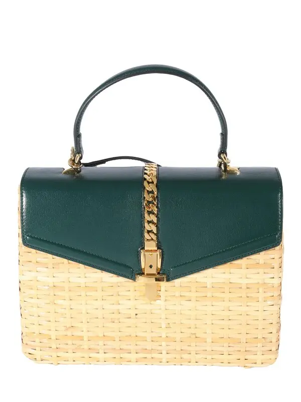 Gucci Sylvie Wicker Top Handle Bag - Green