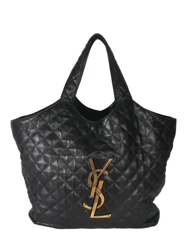 Saint Laurent Quilted Lambskin Maxi Icare Shopping Tote - Black