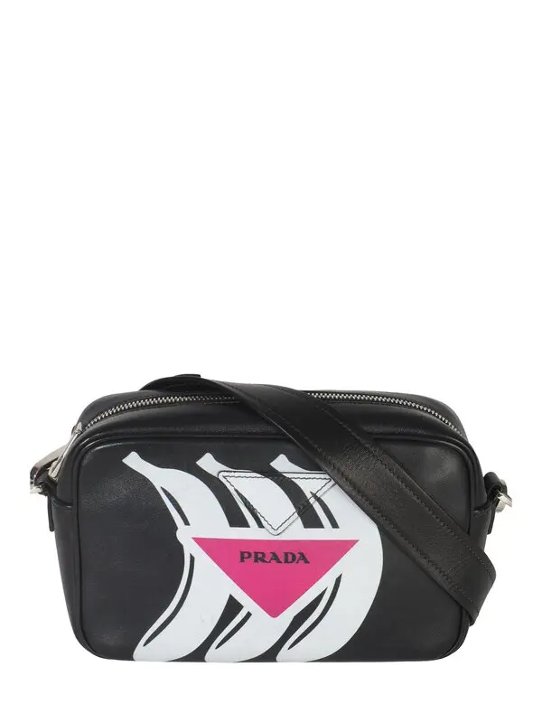 Prada Calfskin Banana Logo Crossbody Bag - Black