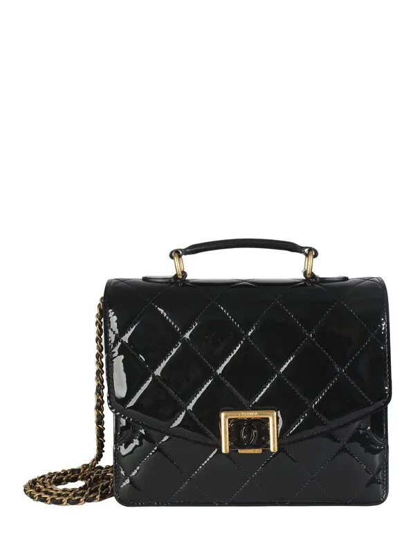 Chanel 23a Quilted Patent Accordion Pushlock Flap Bag - Black