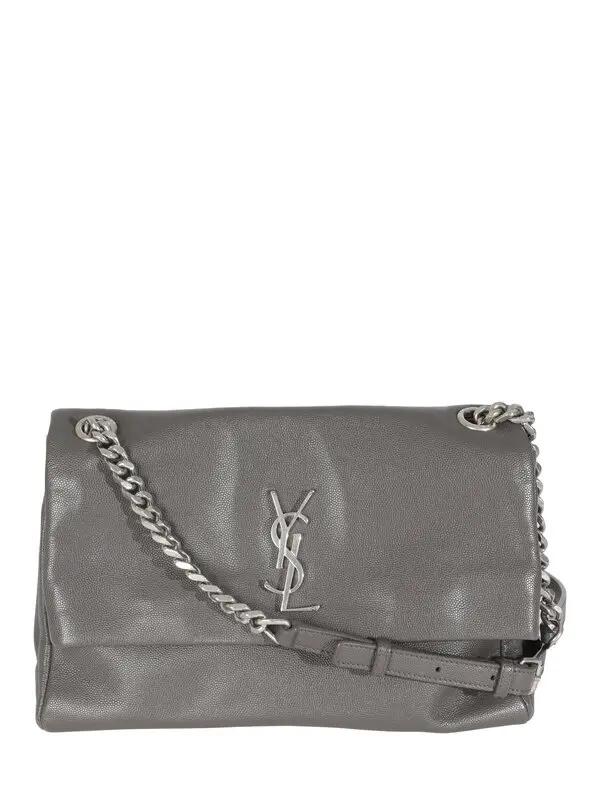 Saint Laurent Grained Calfskin West Hollywood Monogram Fold Over Bag - Gray