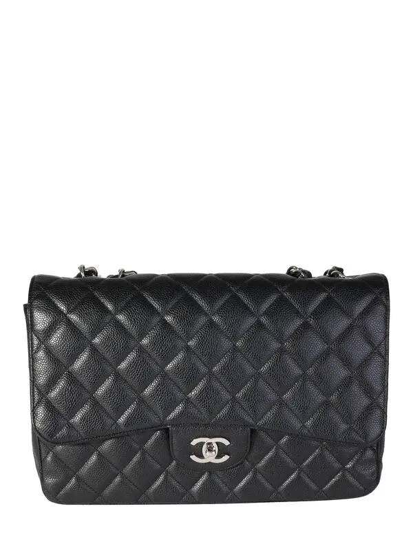 Chanel Quilted Caviar Jumbo Classic Single Flap Handbag - Black