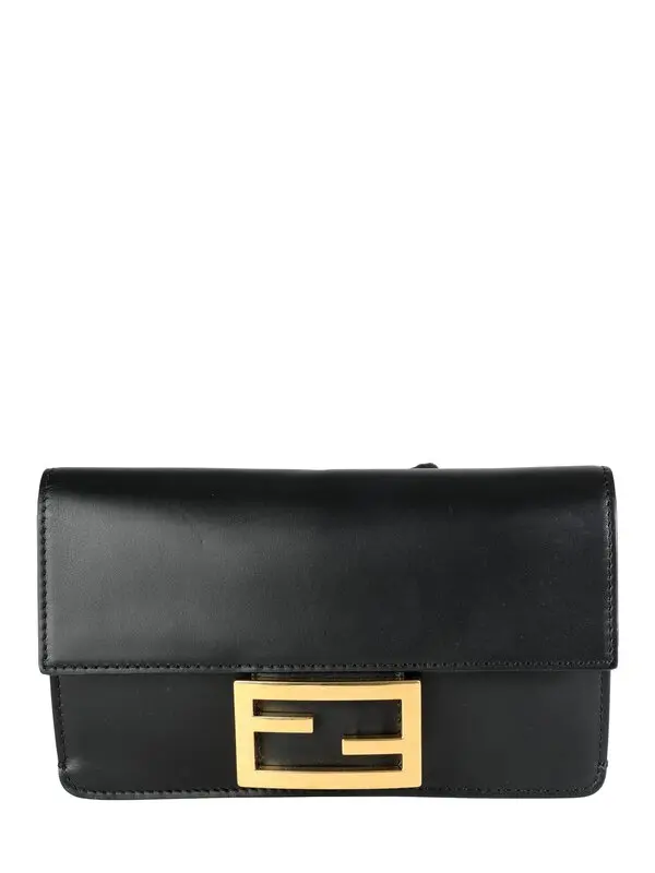 Fendi Calfskin Flat Baguette With Strap - Black