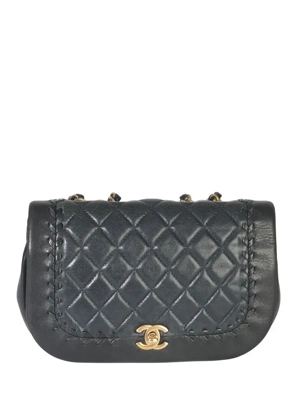 Chanel Quilted Lambskin Braided Saddle Flap Bag - Black