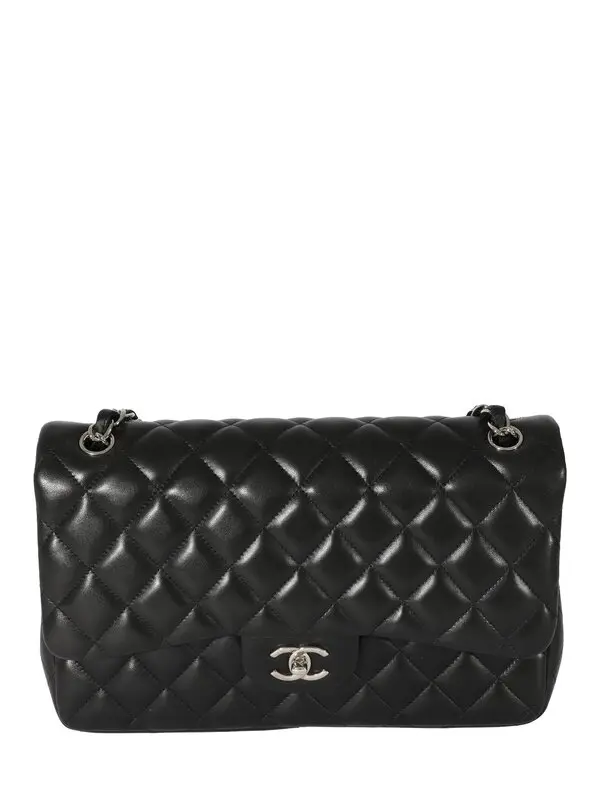 Chanel Quilted Lambskin Jumbo Classic Double Flap Bag - Black