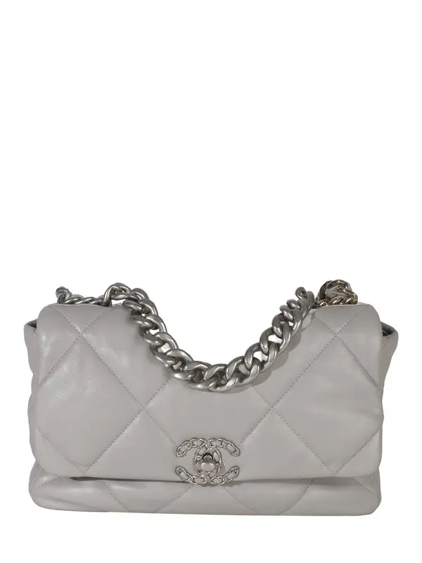 Chanel Shiny Quilted Lambskin 19 Flap Bag - Gray