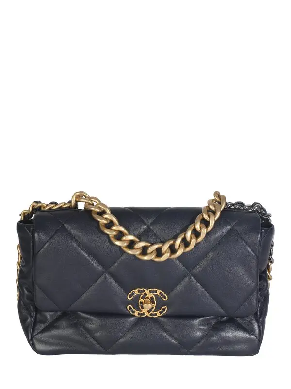 Chanel Navy Quilted Lambskin 19 Flap Bag - Blue