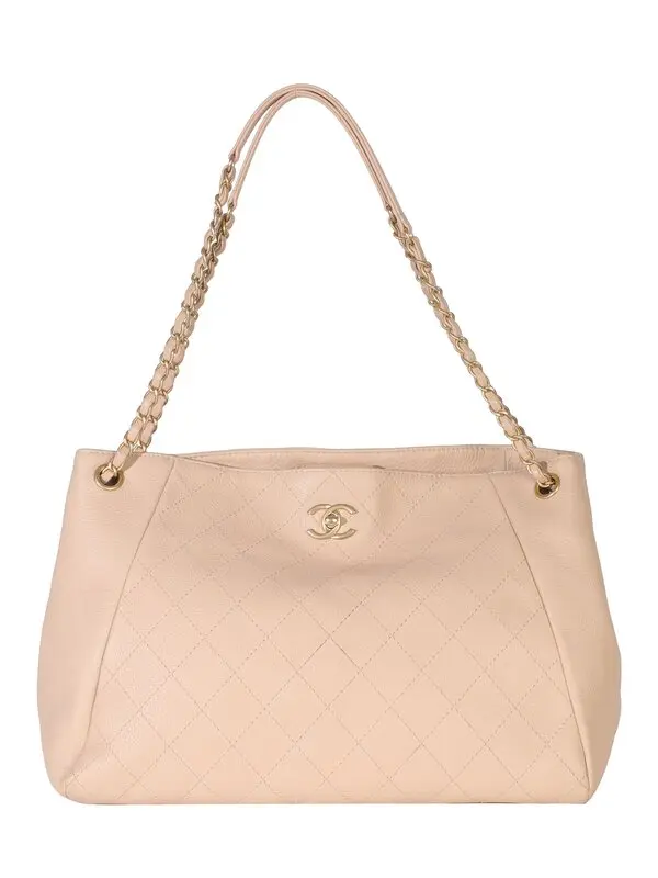 Chanel Quilted Supple Calfskin Rock Shopping Tote - Beige