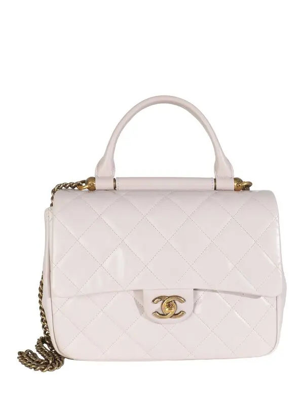 Chanel Quilted Glazed Calfskin Top Handle Flap Bag - Pink