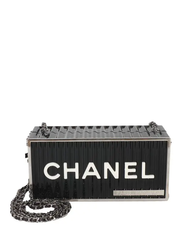 Chanel 18a Lucite Paris Hamburg Minaudiere Shipping Container Clutch - Black