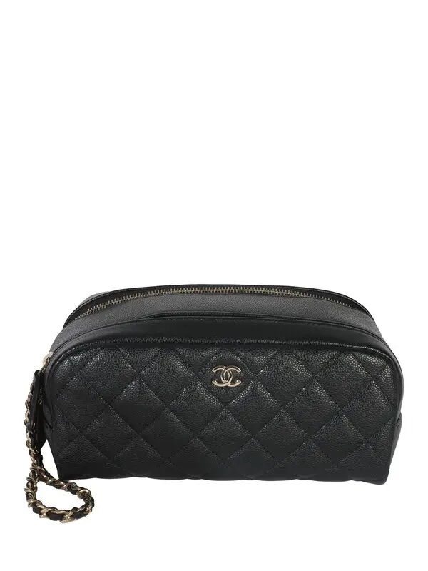 Chanel Quilted Caviar Toiletry Case With Chain - Black