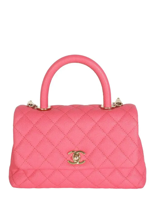Chanel Quilted Caviar Coco Top Handle Flap Bag - Pink