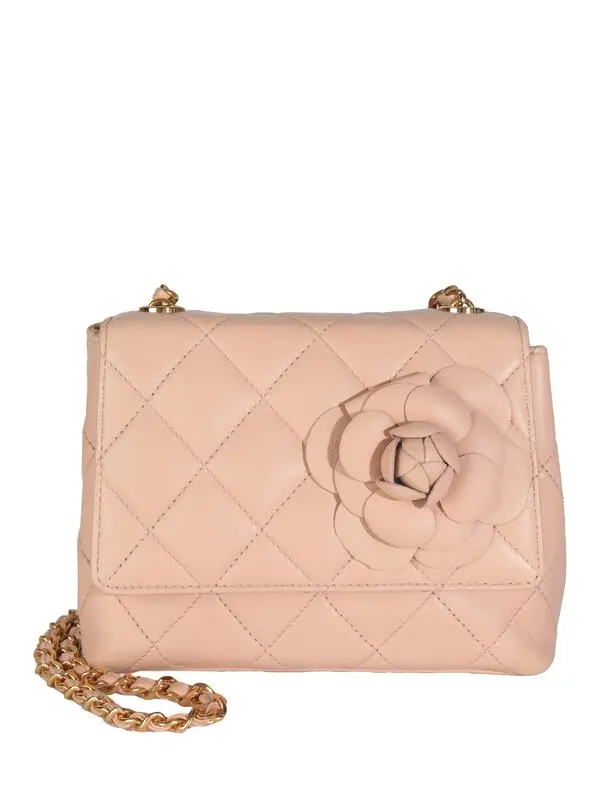 Chanel Vintage Quilted Lambskin Camellia Flap Bag - Pink