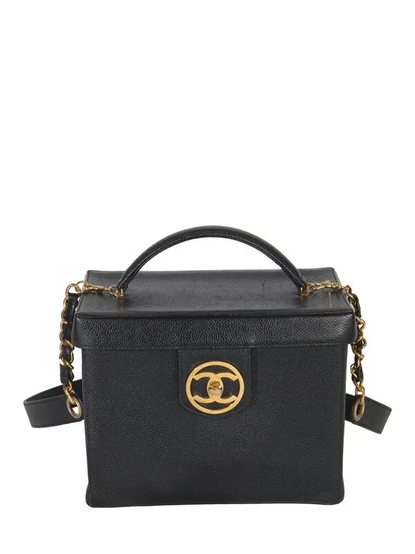 Chanel Vintage Caviar Vanity Box Train Case - Black