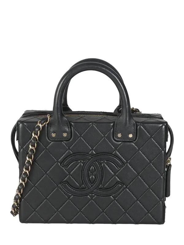 Chanel Quilted Calfskin Studded Square Vanity Case - Black