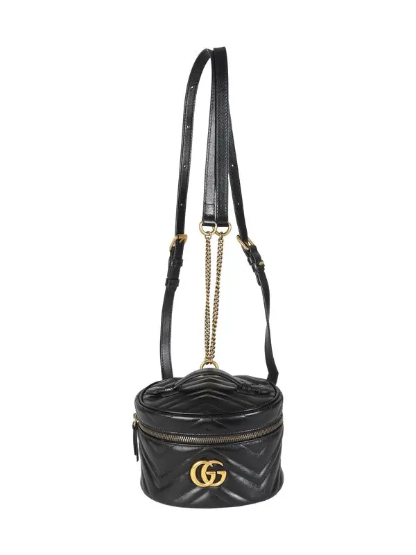Gucci Calfskin Matelasse Gg Marmont Round Backpack - Black