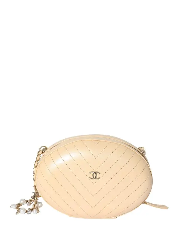 Chanel Chevron Leather Evening Bag - Beige
