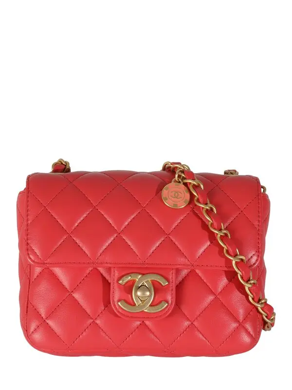 Chanel Red Quilted Lambskin Coco Pins Flap Bag - Pink