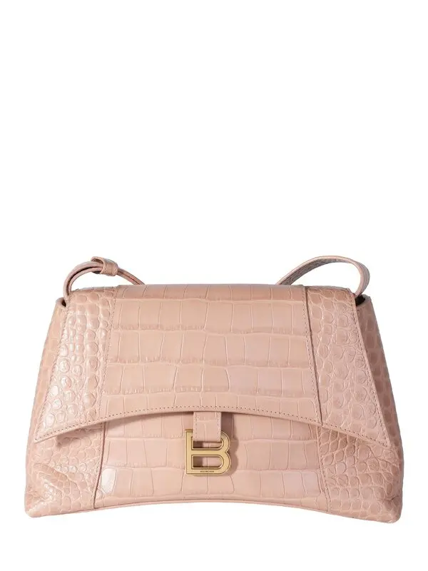 Balenciaga Beige Croc Embossed Hourglass Downtown Shoulder Bag - Neutral