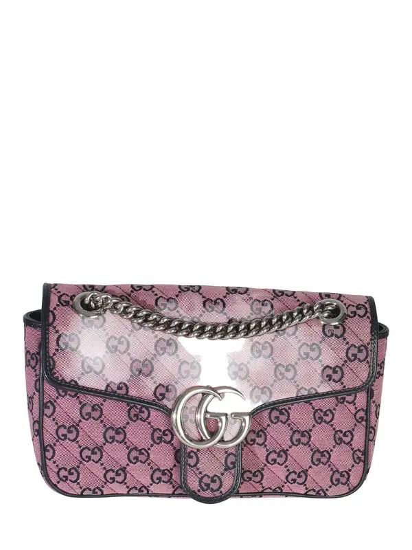 Gucci Gg Matelasse Diagonal Canvas Gg Marmont Shoulder Bag - Pink
