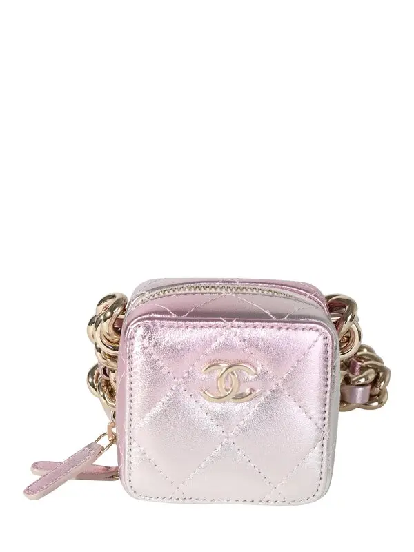 Chanel Lambskin Quilted Coco Punk Clutch With Chain - Metallic