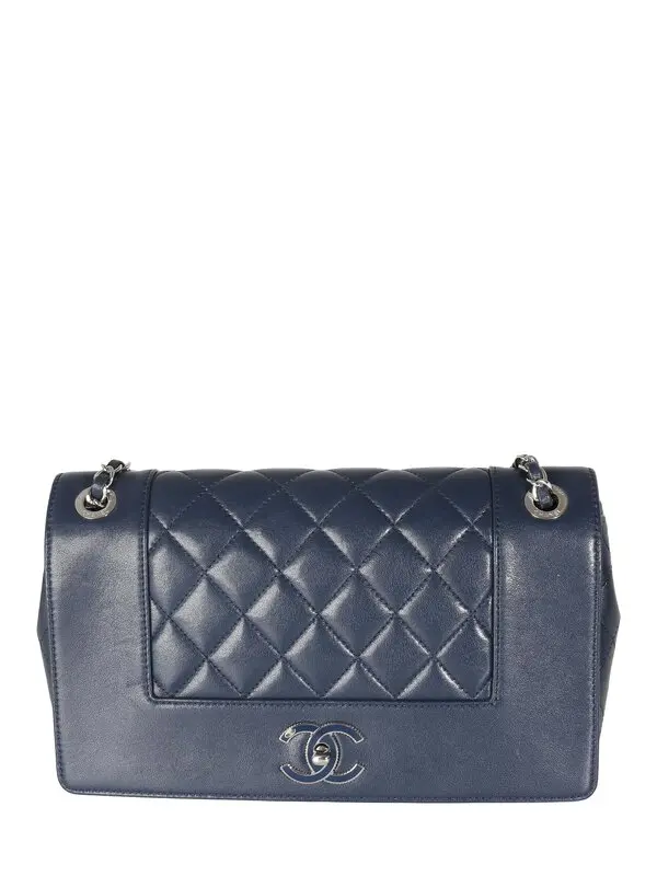 Chanel Navy Quilted Sheepskin Vintage Mademoiselle Flap Bag - Blue