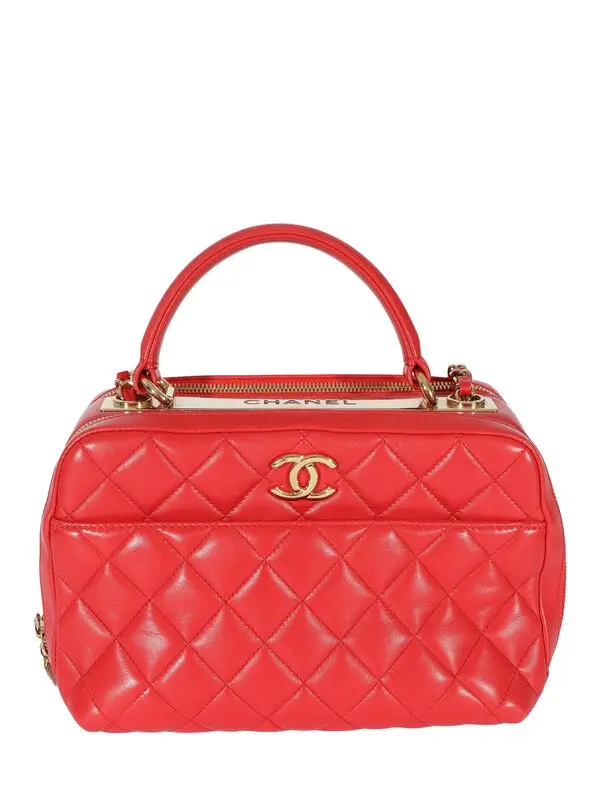 Chanel Quilted Lambskin Cc Trendy Bowling Bag - Red