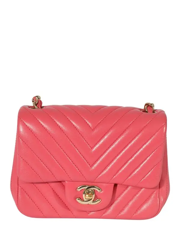 Chanel Chevron Lambskin Square Flap Bag - Pink