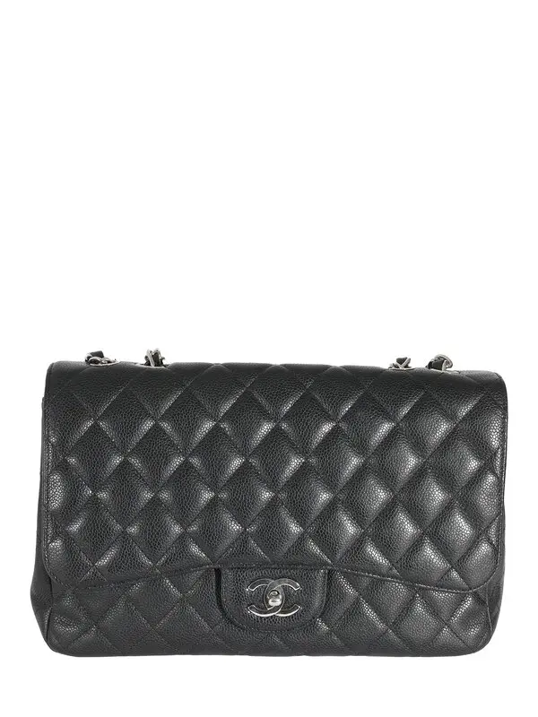 Chanel Quilted Caviar Jumbo Classic Single Flap Handbag - Black