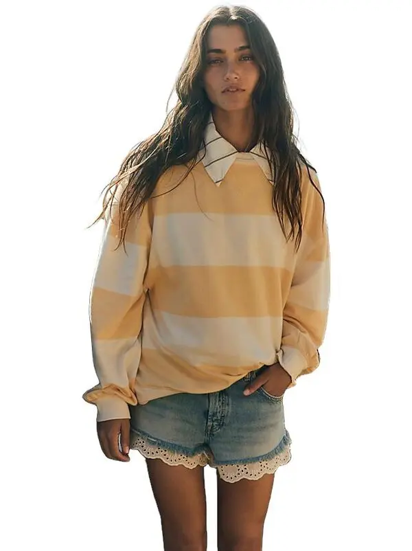 Free People Classic Striped Crewneck - Apricot Combo