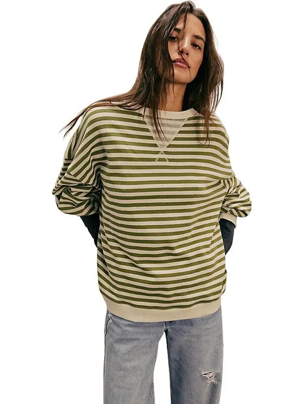 Free People Classic Striped Crewneck - Woodland Combo