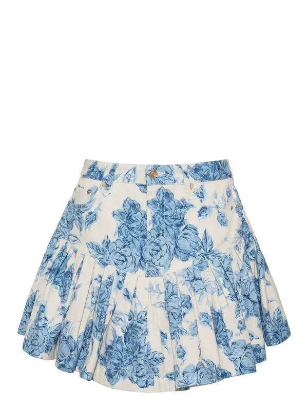 Cara Cara Printed Flared Mini Skirt - Tossed Floral Blue