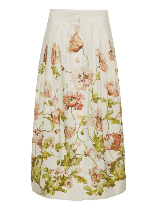 Cara Cara Marge Floral Midi Skirt - Lockwood Flora Egret