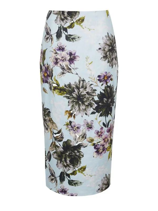 Cara Cara Sienna Linen Pencil Skirt - Margaux Bloom Blue