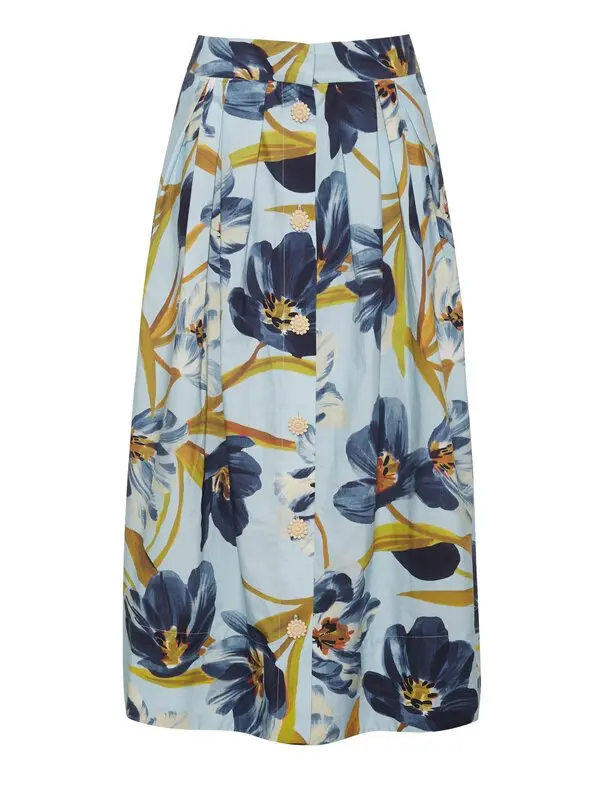Cara Cara Marge Floral Print Midi Skirt - Marais Bloom Blue