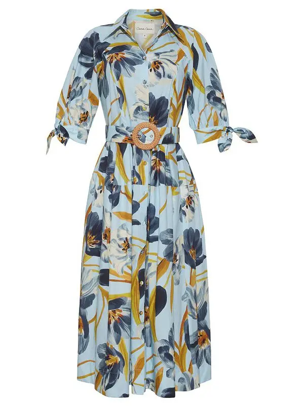 Cara Cara Caro Printed Midi Dress - Marais Bloom Blue