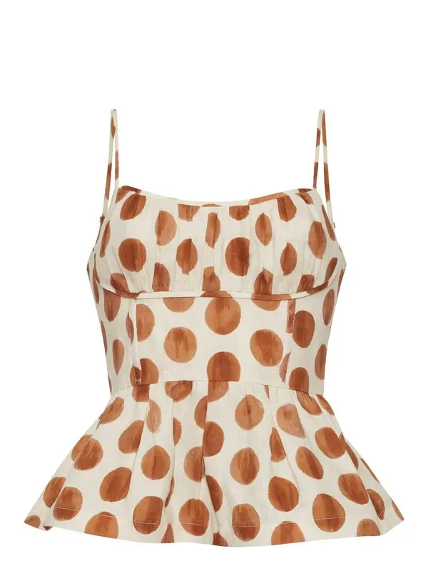 Cara Cara Alba Printed Peplum Top - Celeste Spot Ginger