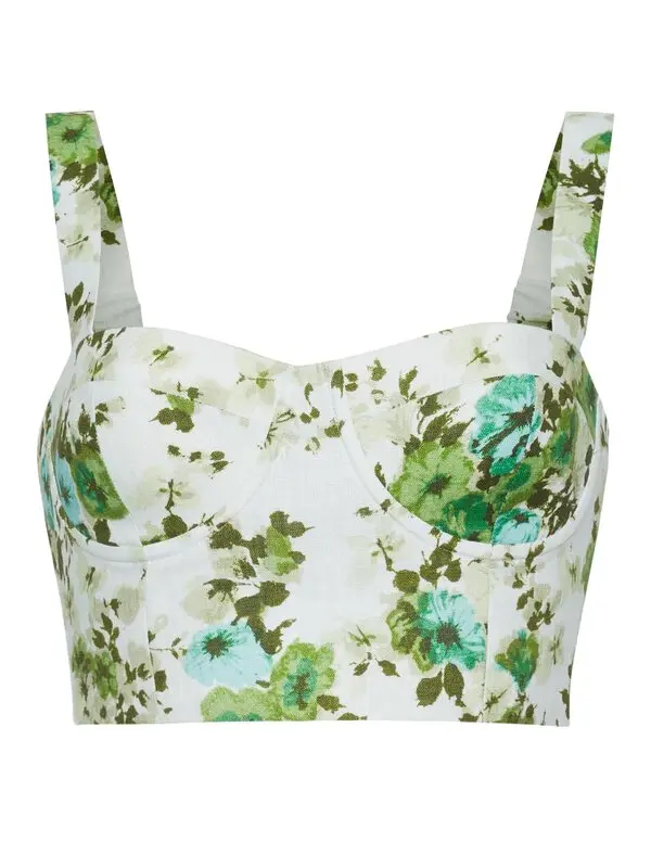 Cara Cara Claudine Printed Corset Crop Top - Wildair Mint