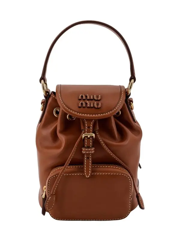 Miu Miu Leather Crossbody Bag With Logo - Brown