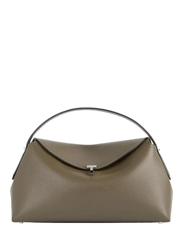 TOTEME T-lock Grained-leather Top Handle - Dark Taupe