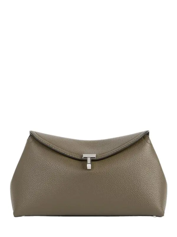 TOTEME T-lock Grained-leather Clutch - Dark Taupe