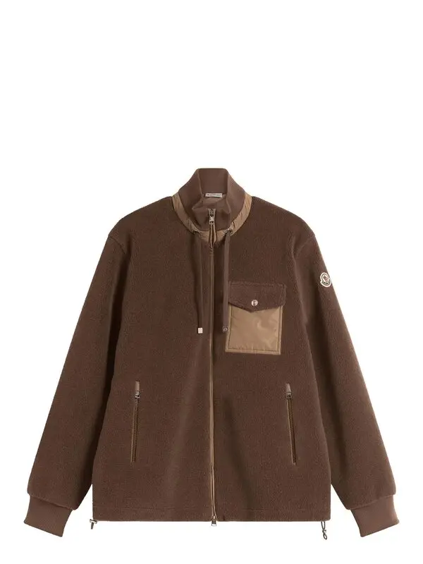 Moncler Teddy Fleece Zip-up Jacket - Brown