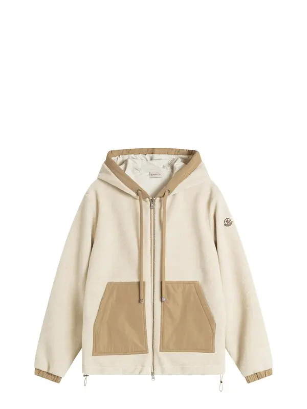 Moncler Teddy Fleece Zip-up Hooded Fleece - Beige