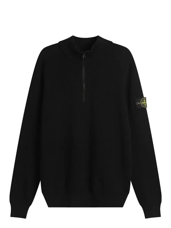 Stone Island Ribbed Soft Cotton Half Zip Knit Jumper - Black