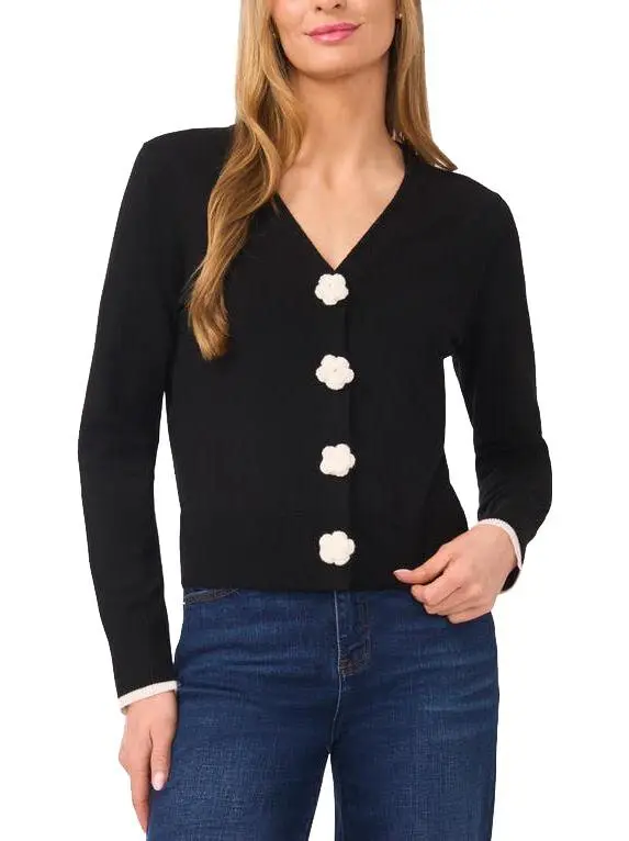 CECE DUPRAZ Crochet Flower Accent Cardigan - Rich Black